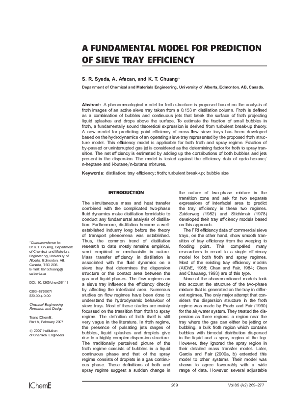 (PDF) A Fundamental Model for Prediction of Sieve Tray Efficiency