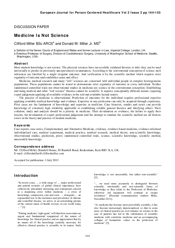 (PDF) Medicine is not science