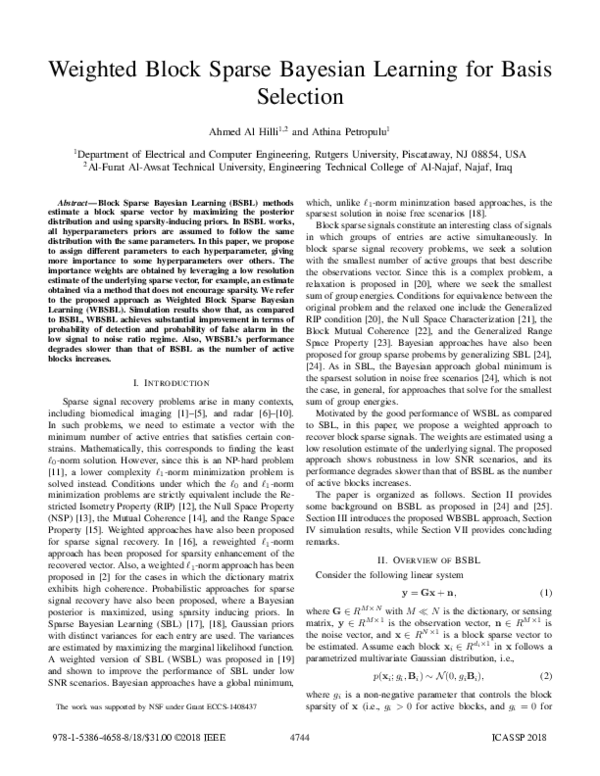 (PDF) Weighted Block Sparse Bayesian Learning for Basis Selection | Ahmed Al Hilli - Academia.edu