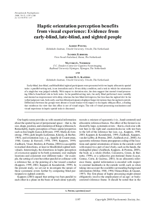 (PDF) Haptic orientation perception benefits from visual experience: Evidence from early-blind ...