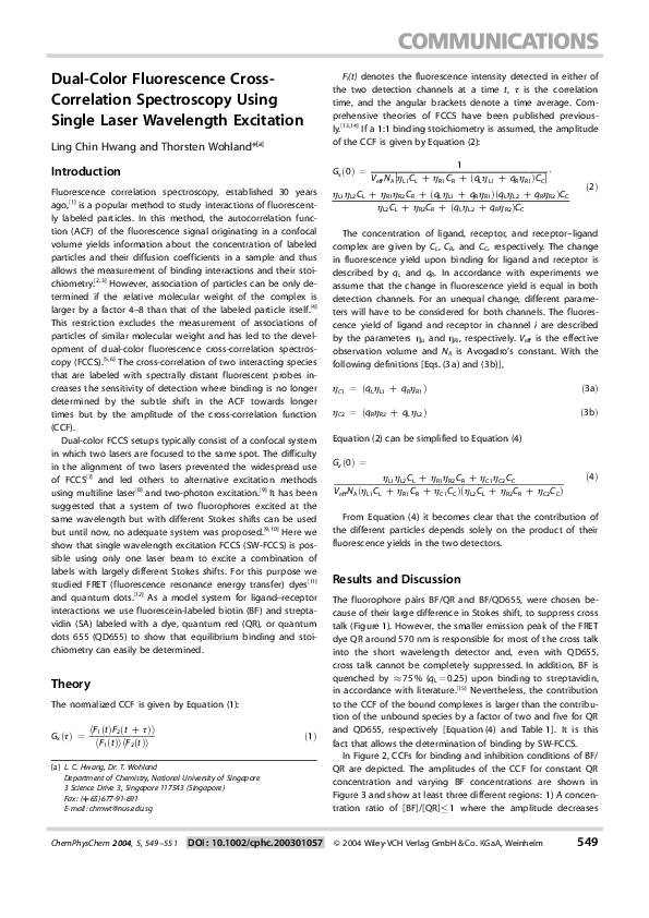 (PDF) Dual-Color Fluorescence Cross-Correlation Spectroscopy with ... (PDF) Dual-Color Fluorescence Cross-Correlation Spectroscopy with ...