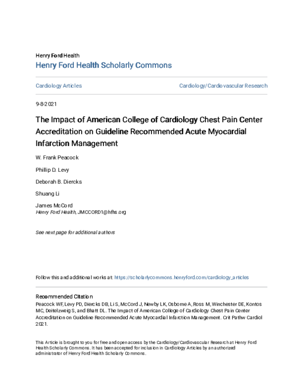 (PDF) The Impact of American College of Cardiology Chest Pain Center Accreditation on Guideline ...