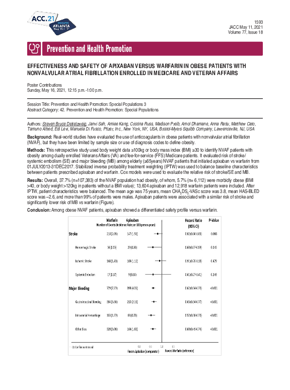 (PDF) Effectiveness and Safety of Apixaban Versus Warfarin in Obese Patients with Nonvalvular ...