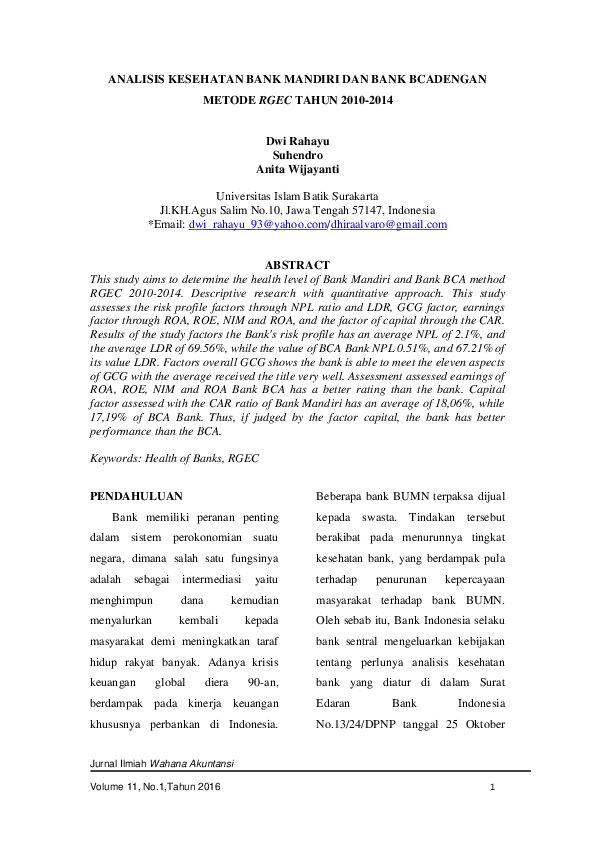 (PDF) Analisis Kesehatan Bank Mandiri Dan Bank Bcadengan Metode Rgec ...