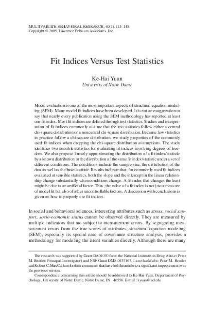 (PDF) Fit Indices Versus Test Statistics