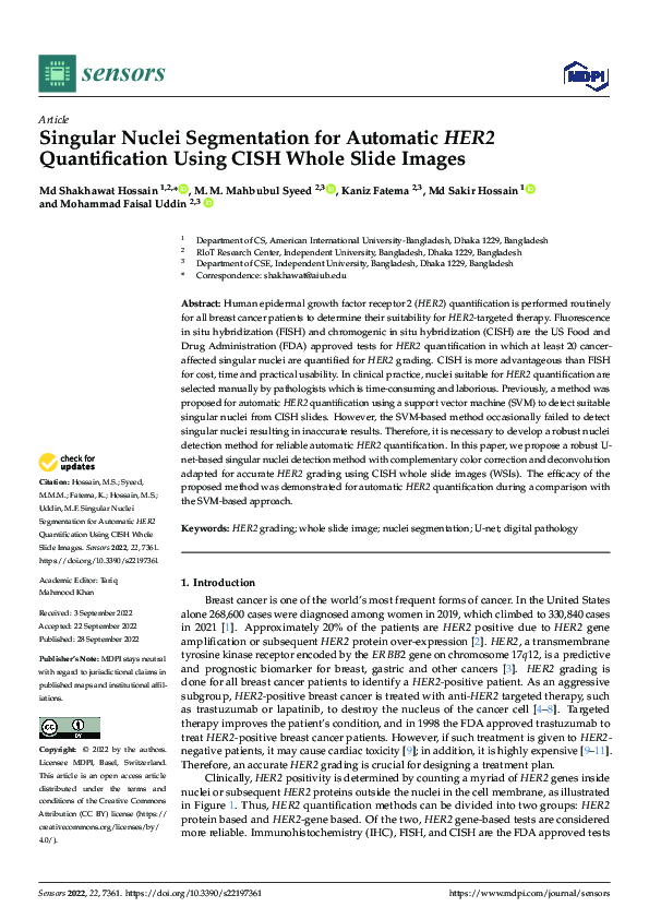 (PDF) Singular Nuclei Segmentation for Automatic HER2 Quantification Using CISH Whole Slide Images