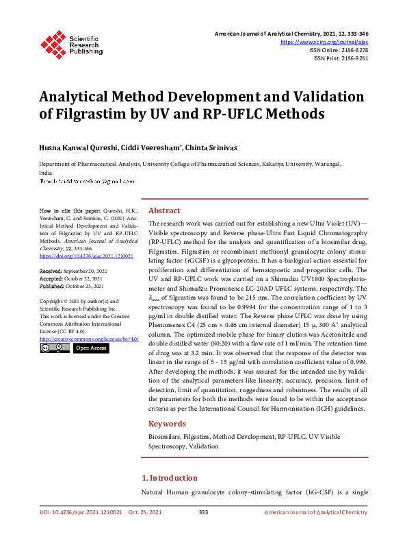 (PDF) Analytical Method Development and Validation of Filgrastim by UV and RP-UFLC Methods