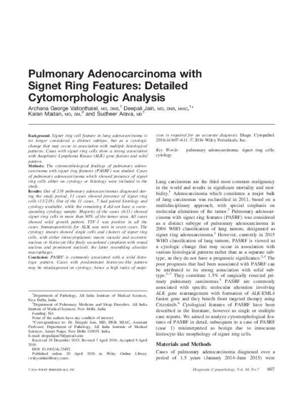 (PDF) Pulmonary adenocarcinoma with signet ring features: Detailed ...