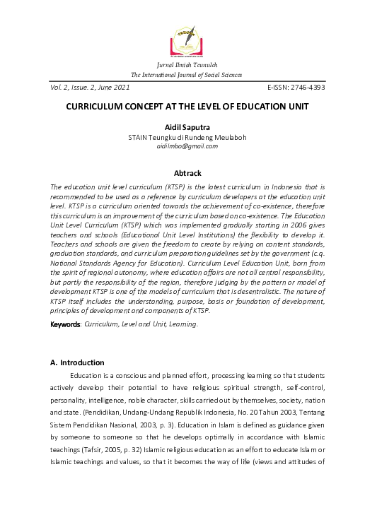 (PDF) Curriculum Concept at the Level of Education Unit