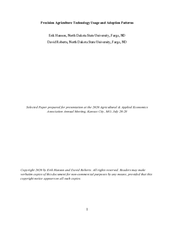 (PDF) Precision Agriculture Technology Usage and Adoption Patterns