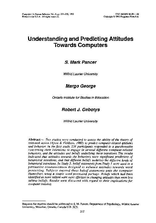 (PDF) Understanding and predicting attitudes towards computers