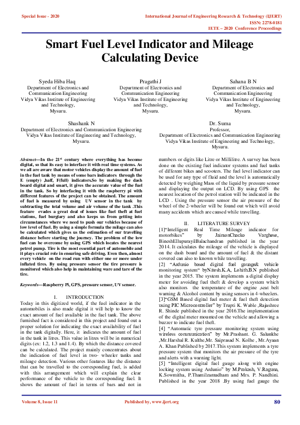 (PDF) Smart Fuel Level Indicator and Mileage Calculating Device