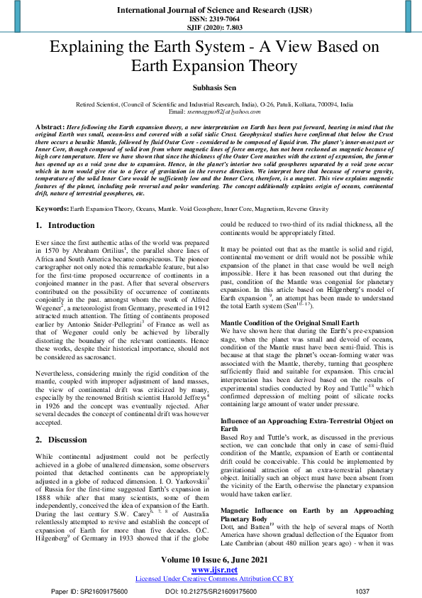 (PDF) Explaining the Earth System-A View Based on Earth Expansion Theory