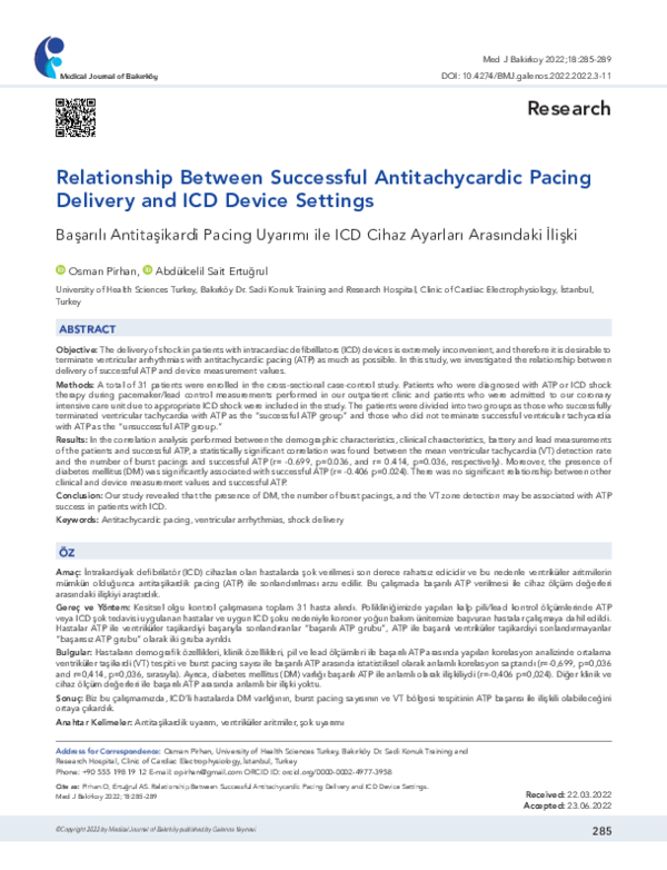(PDF) Relationship Between Successful Antitachycardic Pacing Delivery ...