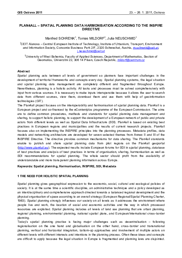 (PDF) PLAN4ALL - Spatial Planning Data Harmonisation According to the Inspire Directive