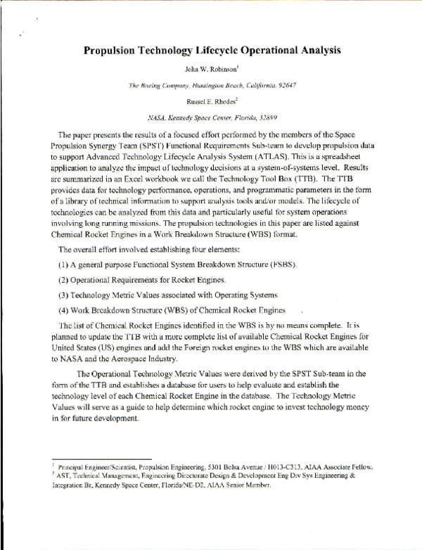 (PDF) Propulsion Technology Lifecycle Operational Analysis