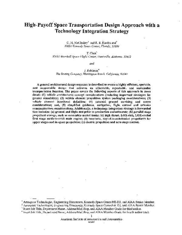 (PDF) High-Payoff Space Transportation Design Approach with a ...