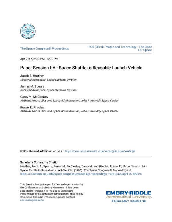 (PDF) Paper Session I-A - Space Shuttle to Reusable Launch Vehicle