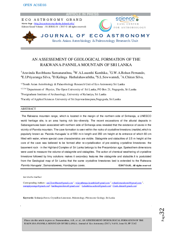 (PDF) AN ASSESSEMENT OF GEOLOGICAL FORMATION OF THE RAKWANA-PANNILA ...