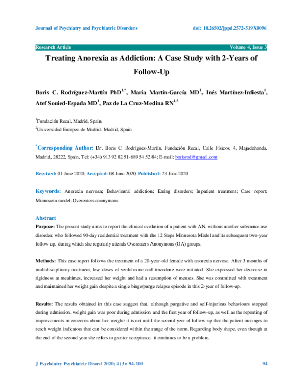 (PDF) Treating Anorexia as Addiction: A Case Study with 2-Years of ...