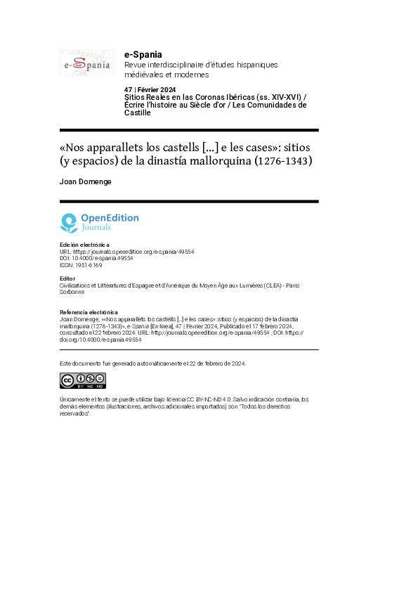 (PDF) «Nos apparallets los castells […] e les cases»: sitios (y espacios) de la dinastía ...
