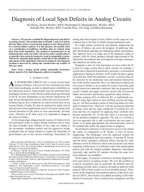 (PDF) Diagnosis of Local Spot Defects in Analog Circuits