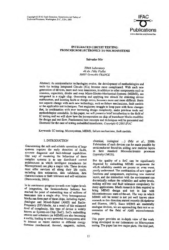 (PDF) Integrated circuit testing: from microelectronics to microsystems