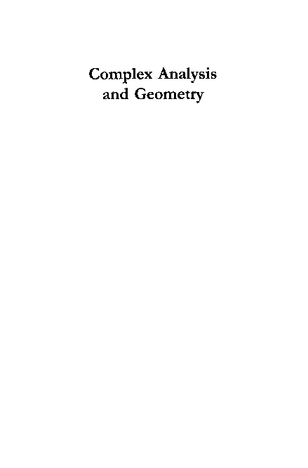 (PDF) Complex Analysis and Geometry