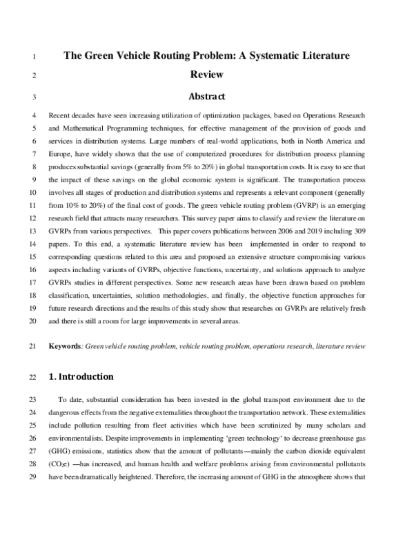 (PDF) The green vehicle routing problem: A systematic literature review