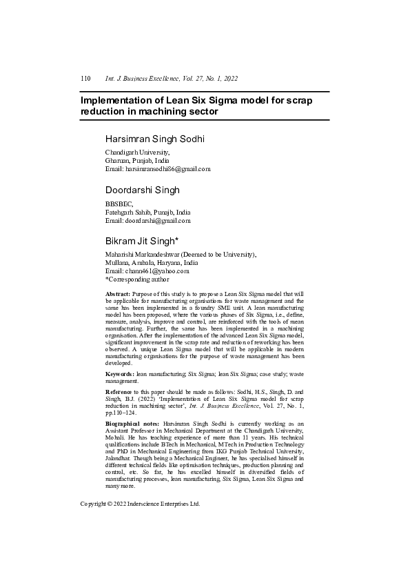 (PDF) Implementation of Lean Six Sigma Model for Scrap Reduction in Machining Sector