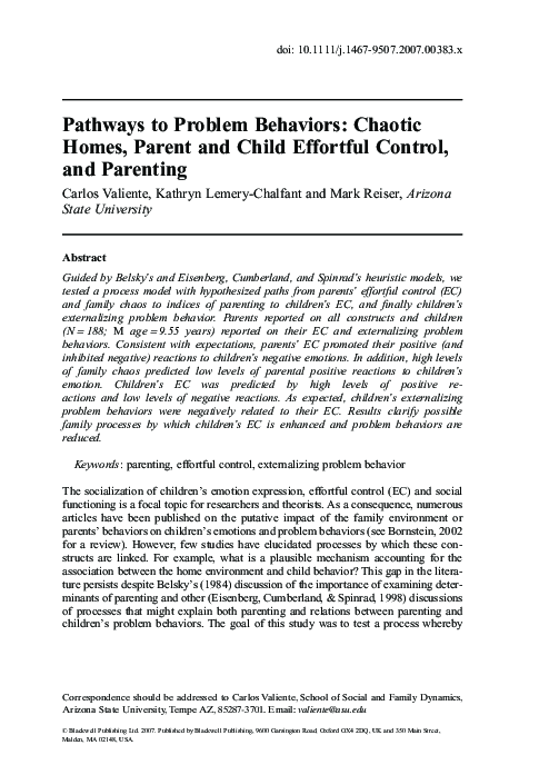 (PDF) Pathways to Problem Behaviors: Chaotic Homes, Parent and Child ...