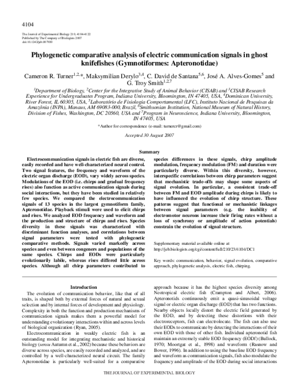 (PDF) Phylogenetic comparative analysis of electric communication ...