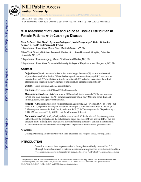 (PDF) MRI assessment of lean and adipose tissue distribution in female ...