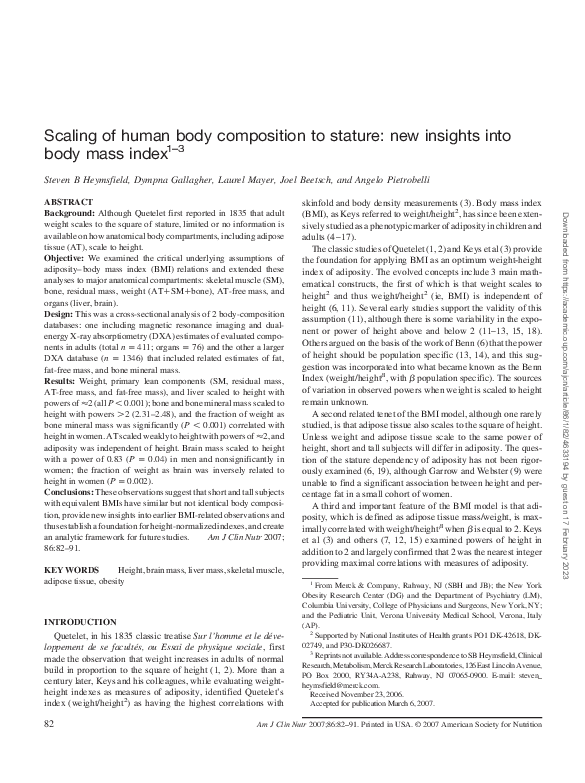 (PDF) Scaling of human body composition to stature: new insights into ...