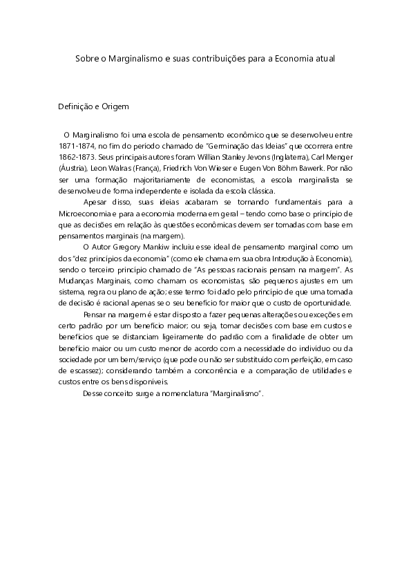 (PDF) Sobre o Marginalismo e suas contribuições para a Economia atual ...