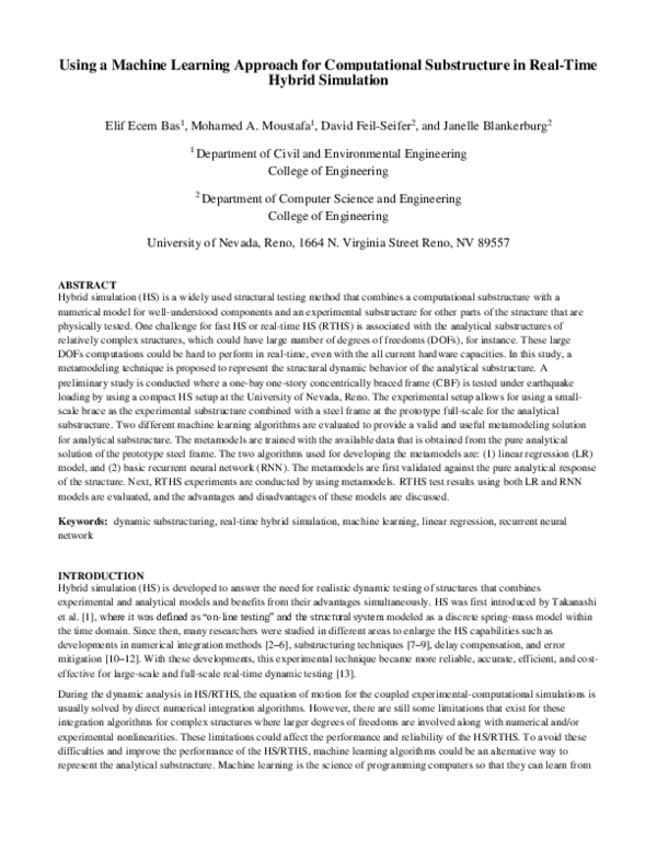 (PDF) Using a Machine Learning Approach for Computational Substructure in Real-Time Hybrid ...