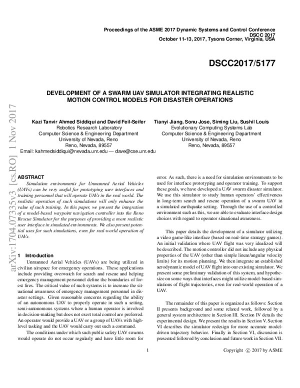 (PDF) Development of a Swarm UAV Simulator Integrating Realistic Motion ...