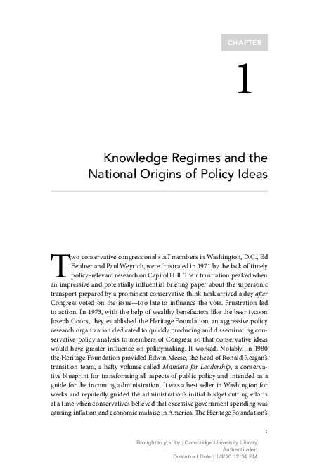 (PDF) The National Origins of Policy Ideas: Knowledge Regimes in the ...