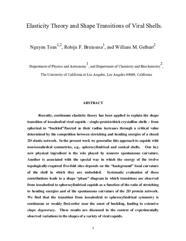 (PDF) Elasticity theory and shape transitions of viral shells | Toản ...