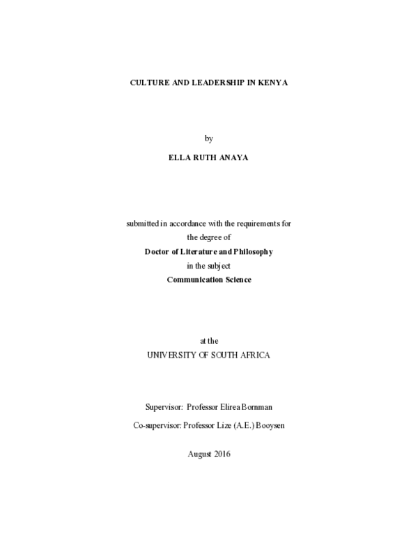 (PDF) Culture and Leadership in Kenya (PhD Dissertation) | Ella Ruth ...