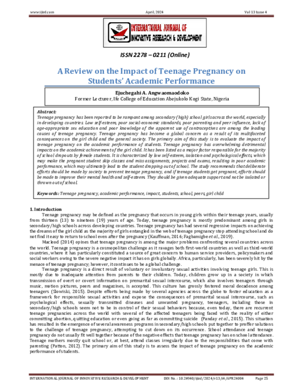(PDF) A Review on the Impact of Teenage Pregnancy on Students' Academic Performance
