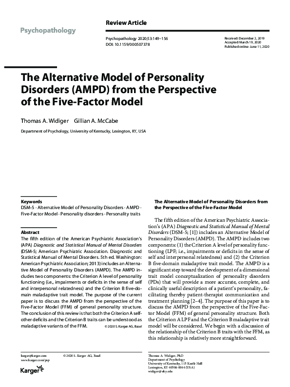 (PDF) The Alternative Model of Personality Disorders (AMPD) from the ...