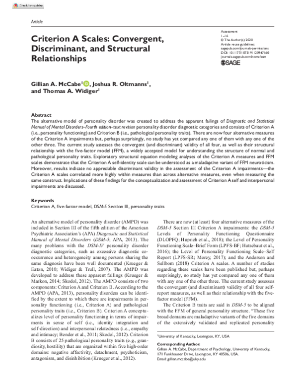 (PDF) Criterion A Scales: Convergent, Discriminant, and Structural ...
