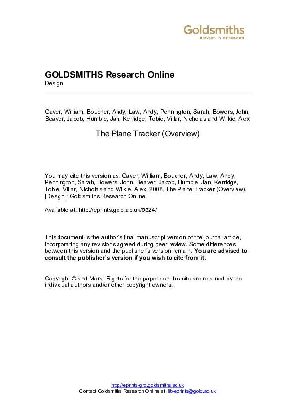 (PDF) The Plane Tracker (Overview)