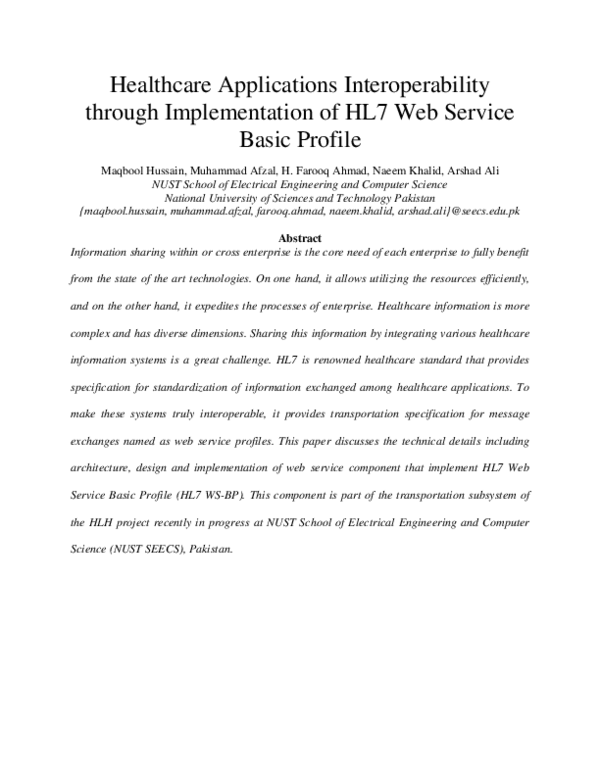 Healthcare Applications Interoperability through Implementation of HL7 Web Service Basic Profile