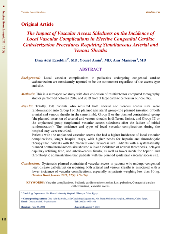 (PDF) The Impact of Vascular Access Sidedness on the Incidence of Local ...