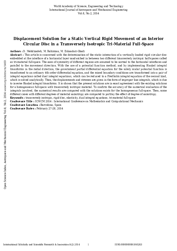 (PDF) Displacement Solution for a Static Vertical Rigid Movement of an ...