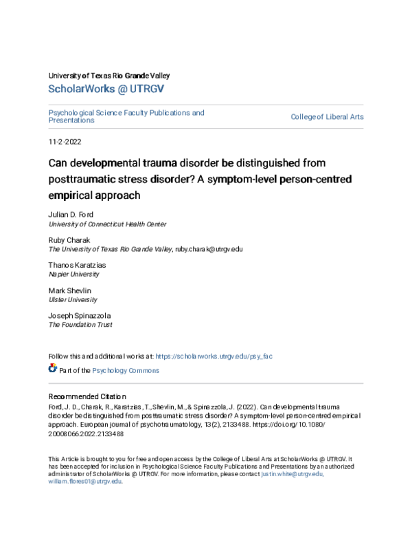 (PDF) Can developmental trauma disorder be distinguished from posttraumatic stress disorder? A ...