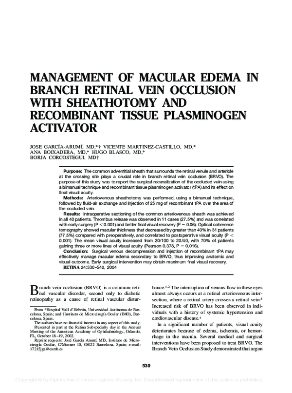 (PDF) Management of Macular Edema in Branch Retinal Vein Occlusion with ...