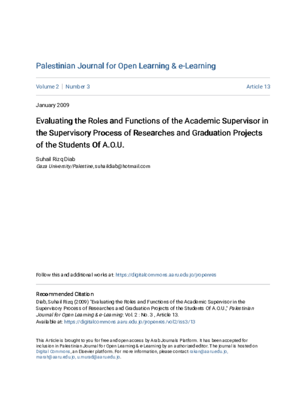 (PDF) Evaluating the Roles and Functions of the Academic Supervisor in ...